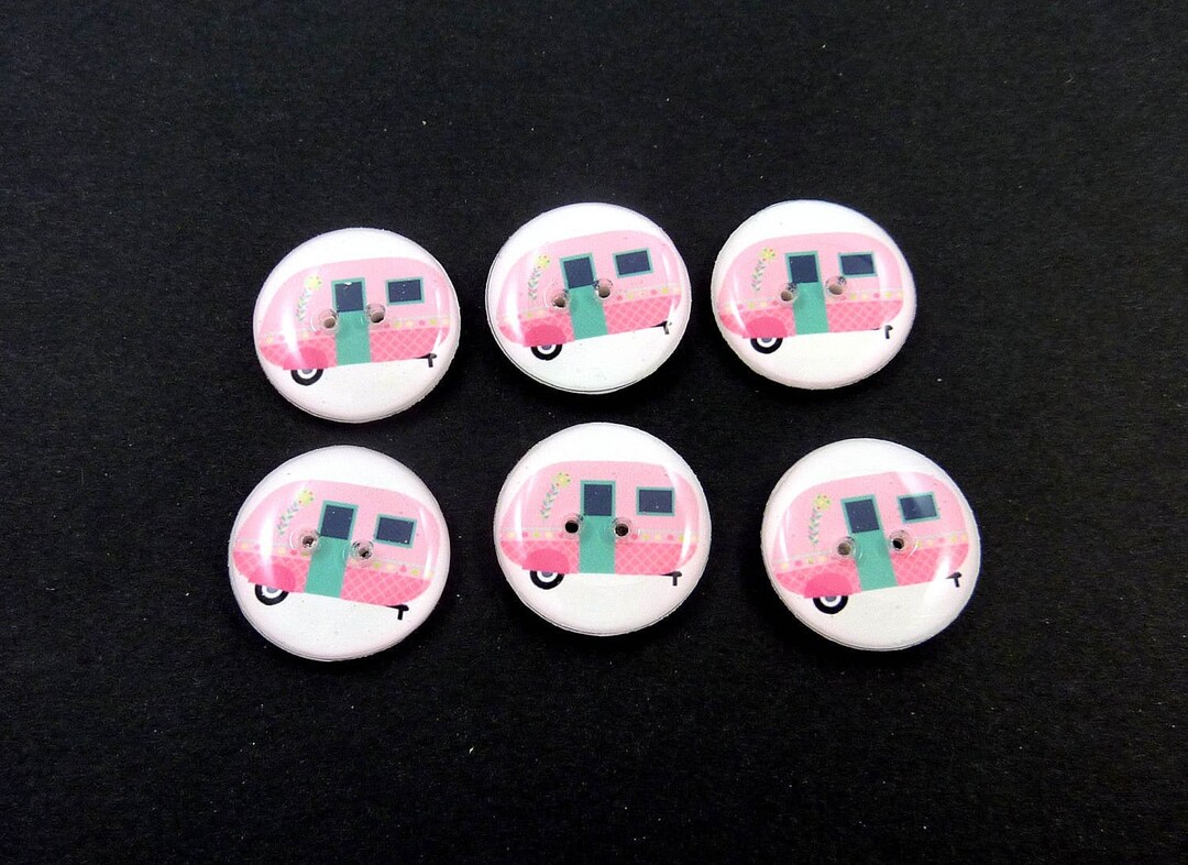 6 RV or Camper Buttons. Handmade Pink Decorative Craft Novelty ...