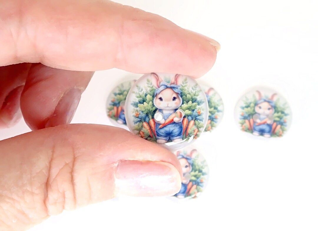 HANDMADE Buttons. Set of 6 Handmade Bunny or Rabbit With Carrot Buttons ...
