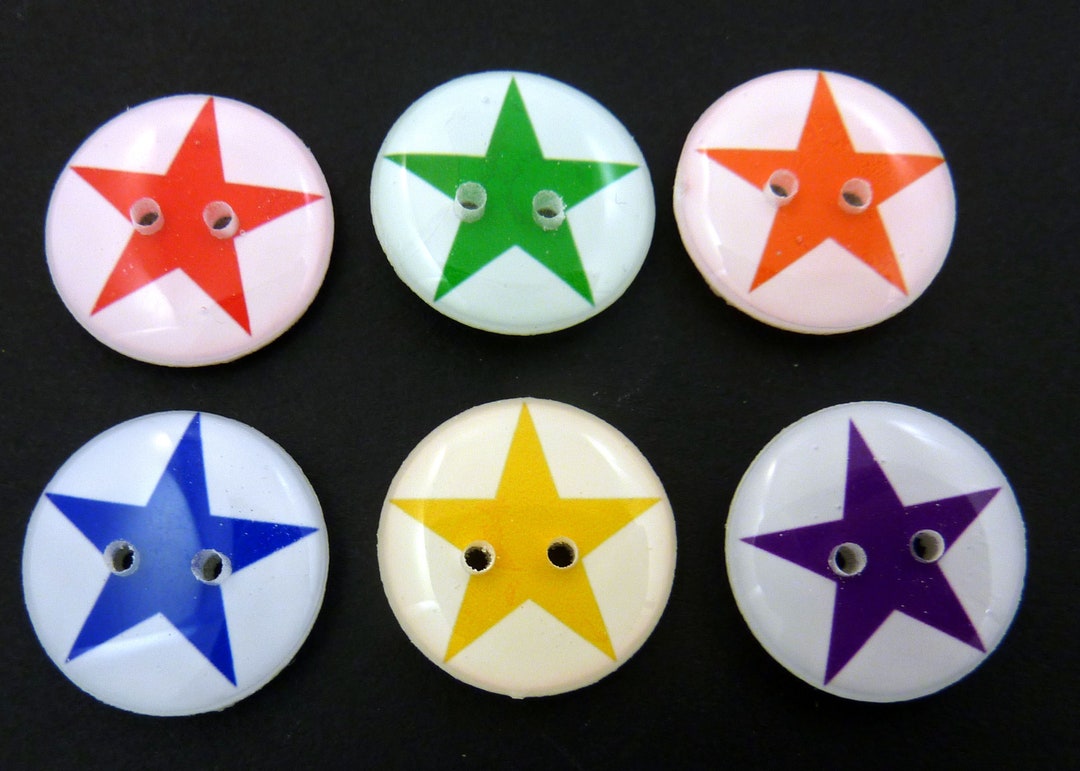 HANDMADE Buttons. 6 Star Buttons. Bright Coloured Star Buttons. Sewing ...