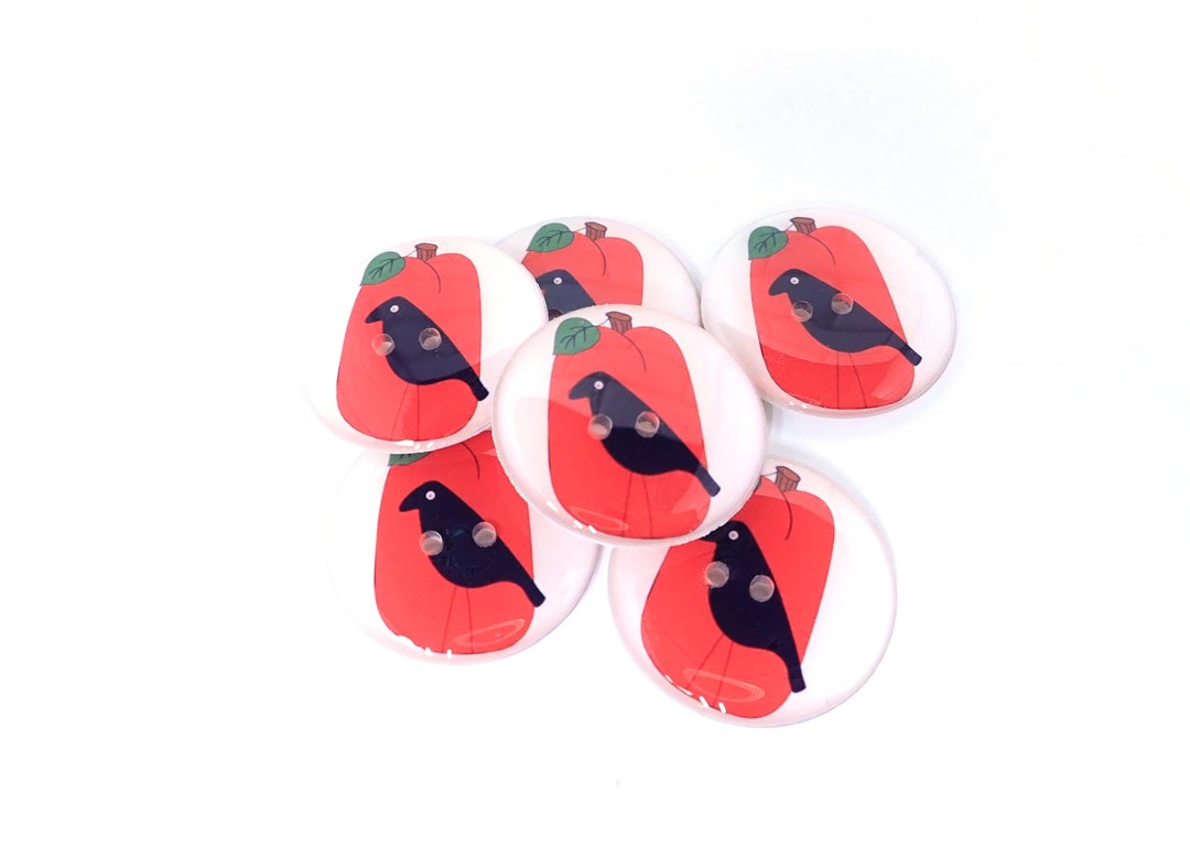 HANDMADE CROW and PUMKIN Sewing Buttons. Set of 6 Fall or Autumn Crow ...