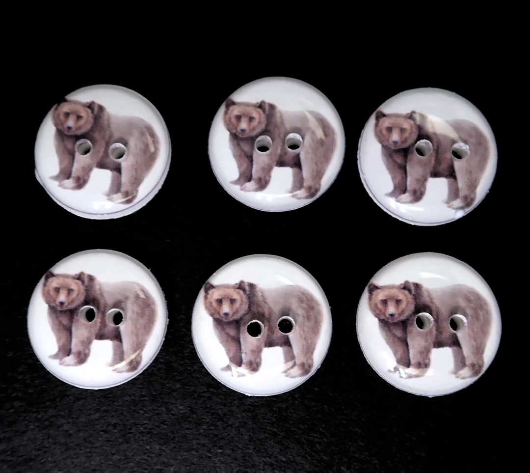 6 Bear Buttons. Realistic Bear Image. Handmade by Me. Animal Buttons ...
