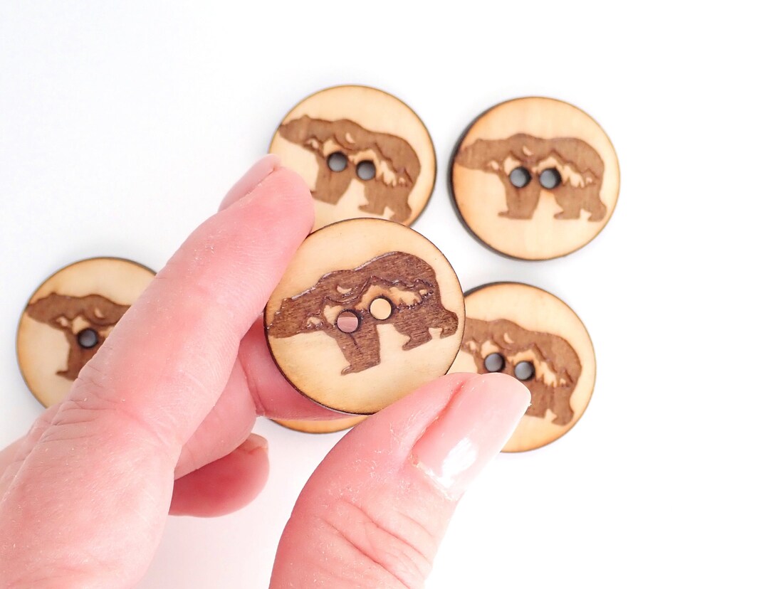 HANDMADE Wooden Buttons. Set of 6 Handmade Bear and Mountain Wooden ...