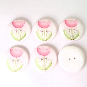 HANDMADE Buttons. Set of 6 Handmade Pink Flower or Tulip Sewing Buttons ...