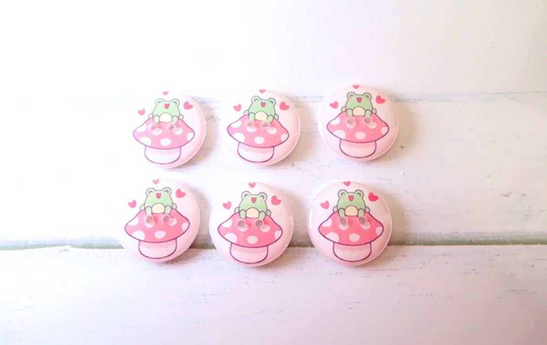 Set of 6 Cute Green Frog and Toadstool Handmade Sewing Buttons ...