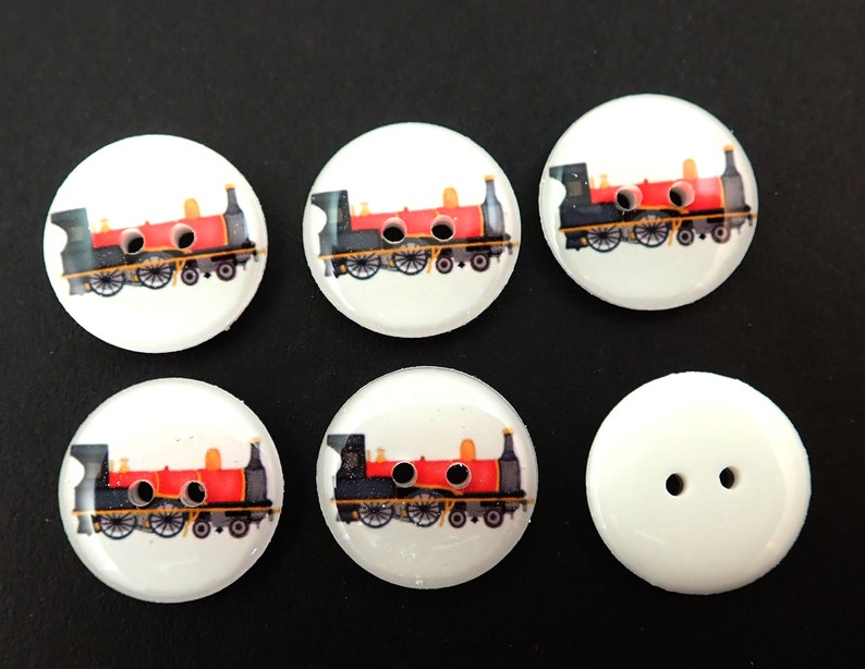 6 Black and Red Train Buttons. Sewing Buttons Handmade by | Etsy