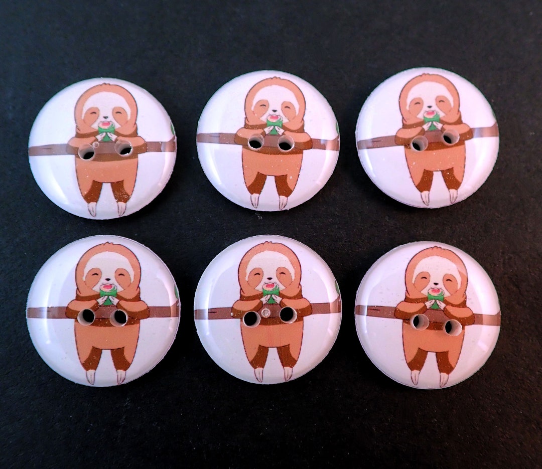 6 Sloth Buttons. Handmade, Washable and Dryer Safe. Choose Your Size ...