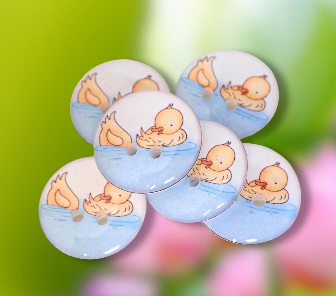 HANDMADE Buttons. 6 Yellow Duck in Pond Sewing Buttons. Lightweight ...