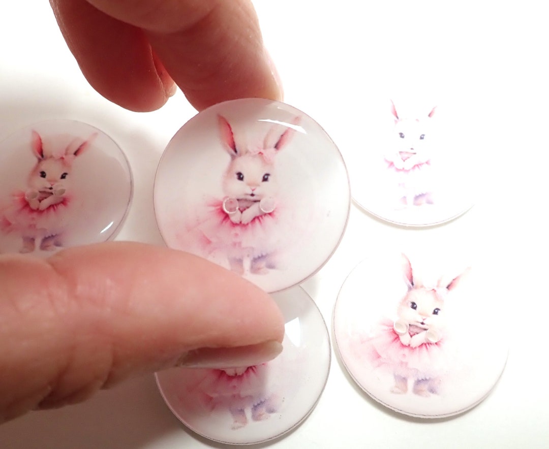HANDMADE Buttons. Set of 6 Handmade Pink Ballerina Bunny or Rabbit ...