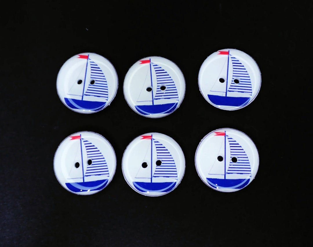 HANDMADE Buttons. 6 Navy Blue Sailboat Buttons. Handmade Buttons. Navy ...