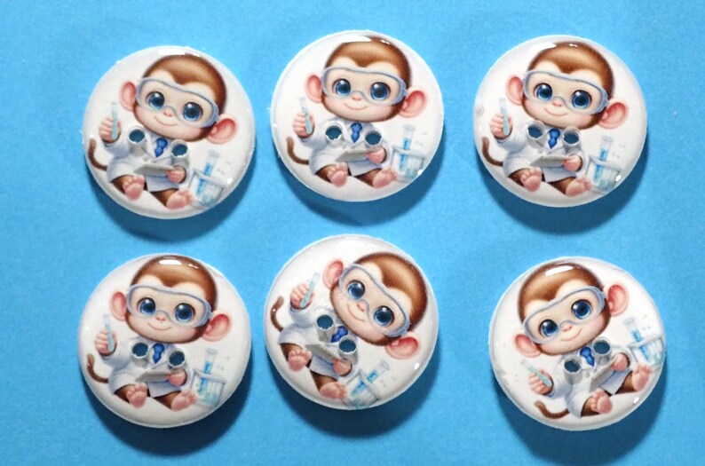 6 Handmade Monkey Scientist Sewing Buttons. Washer and Dryer Safe. 3/4 ...