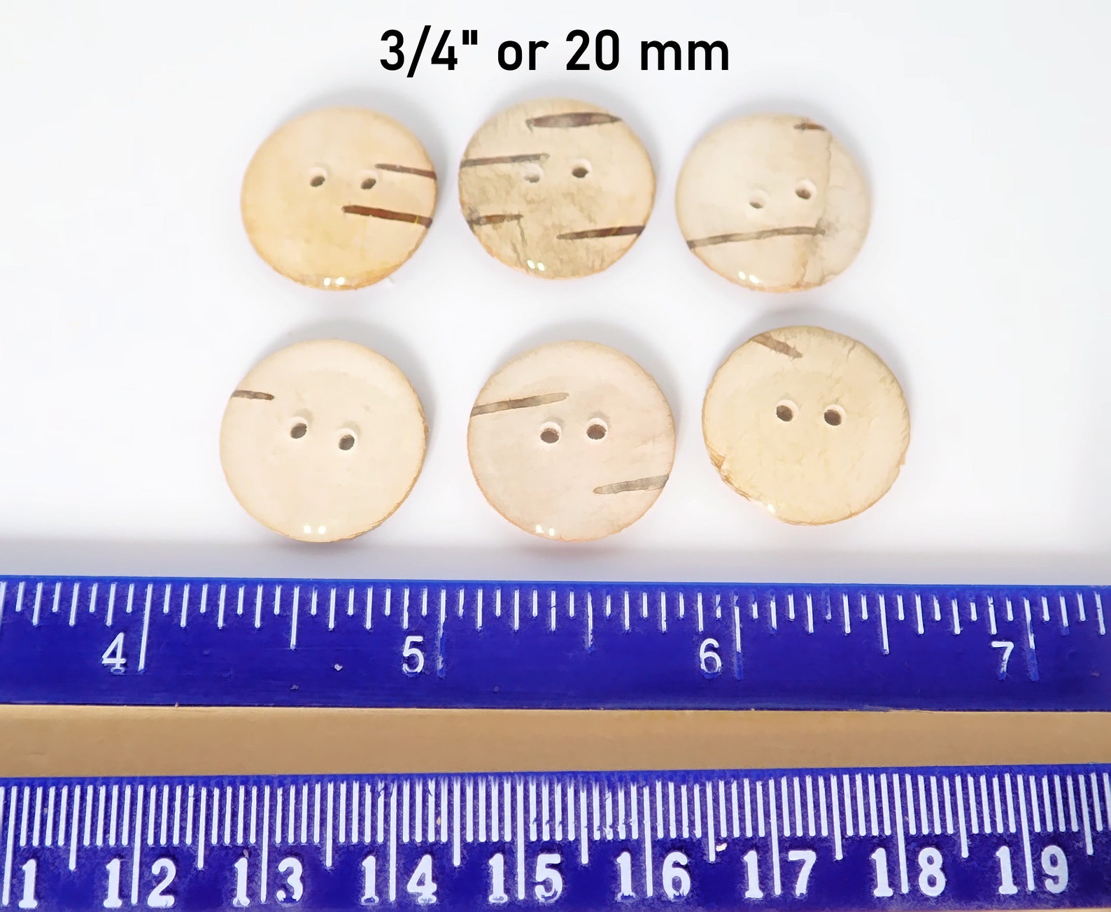 Set of 6 Handmade Real Birch Bark Sewing Buttons. Assorted Sizes ...