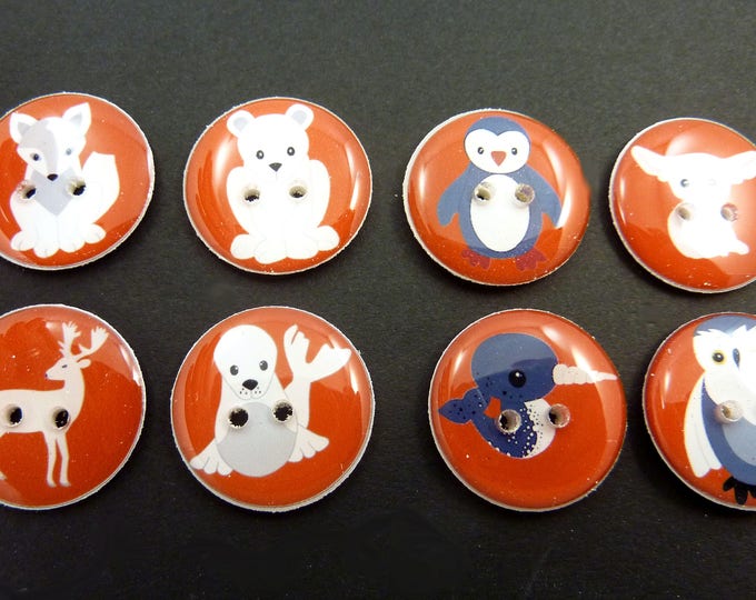 8 Arctic Animal Buttons. Burnt Orange Arctic Fox, Fennec Fox, Narwhal ...