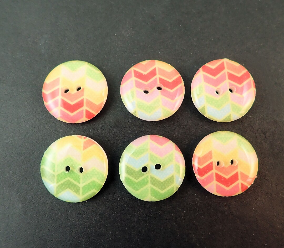 6 Pink, Green, Yellow Chevron Design Buttons. Bright Coloured Star ...