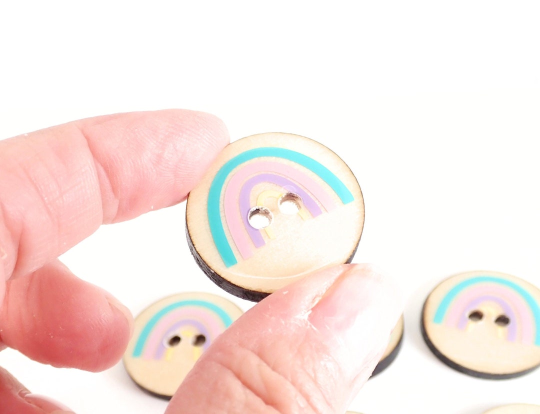 HANDMADE BUTTONS. Set of 6 Handmade Wooden Pastel Rainbow Sewing ...