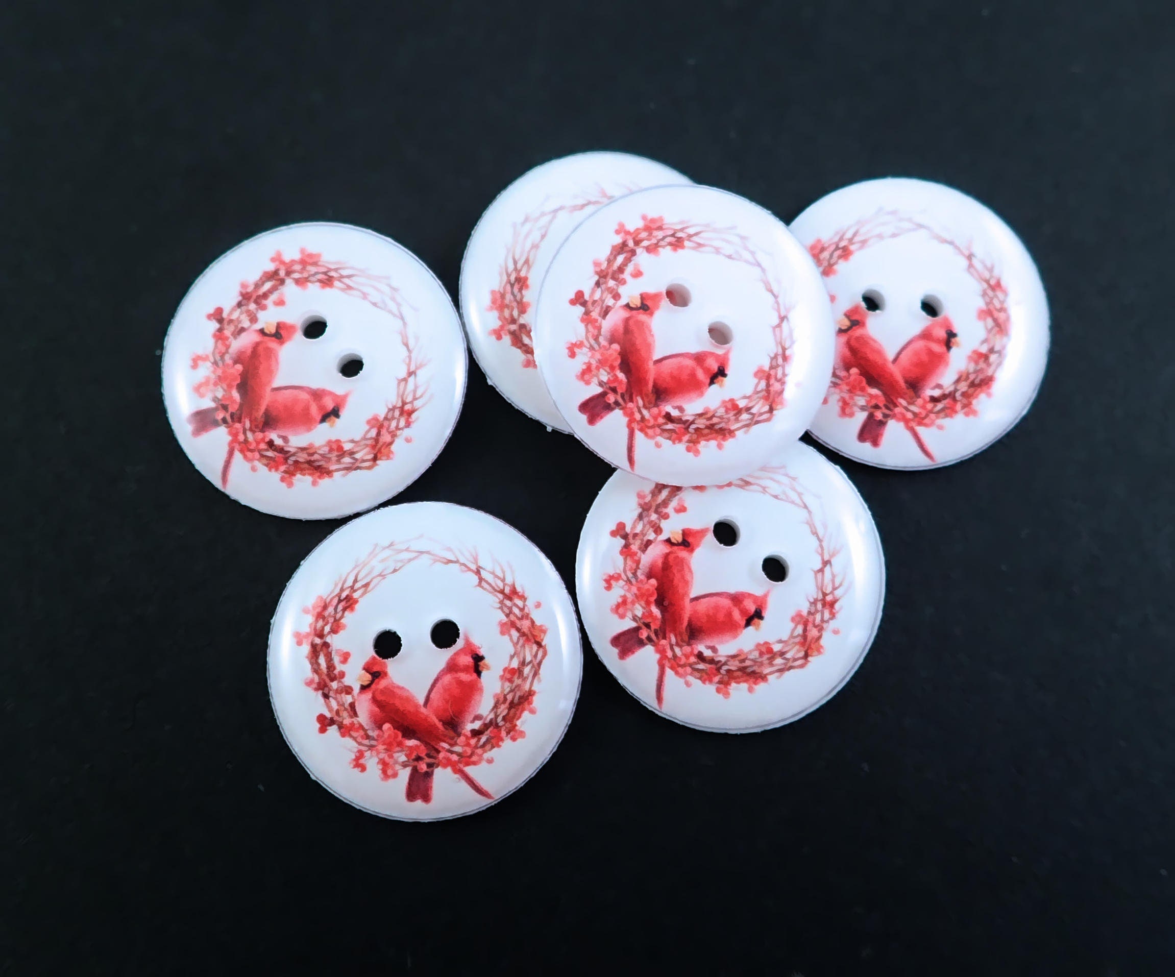 6 Cardinal Buttons. Bright Red Cardinals in Red Berry and - Etsy