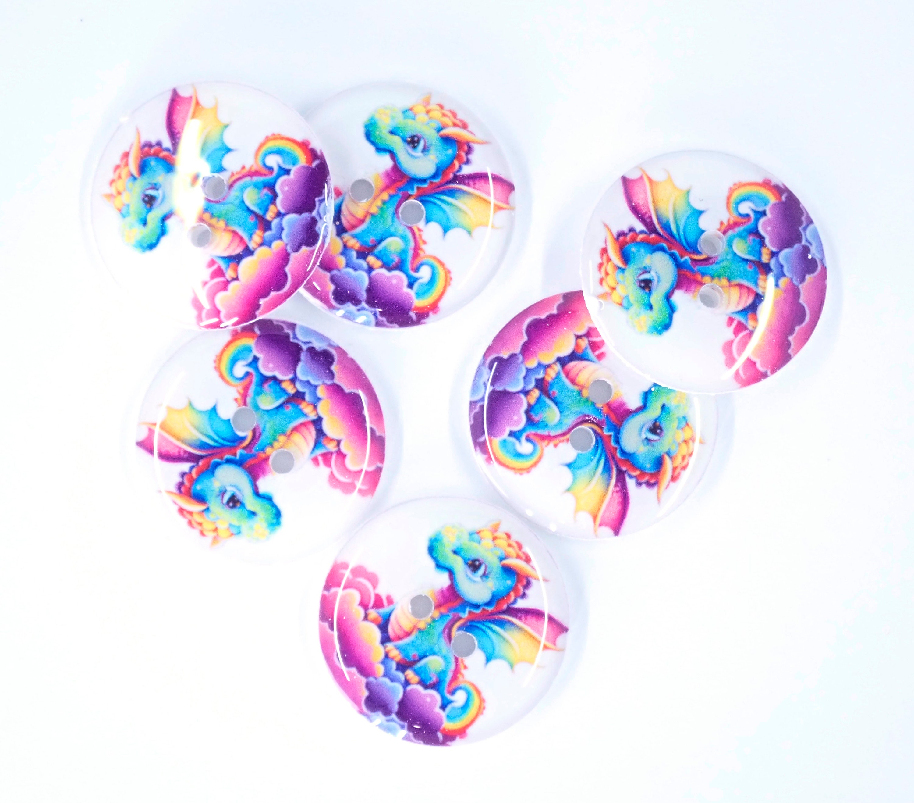Set of 6 Handmade Multi-coloured Bright Dragon Sewing Buttons. Assorted ...