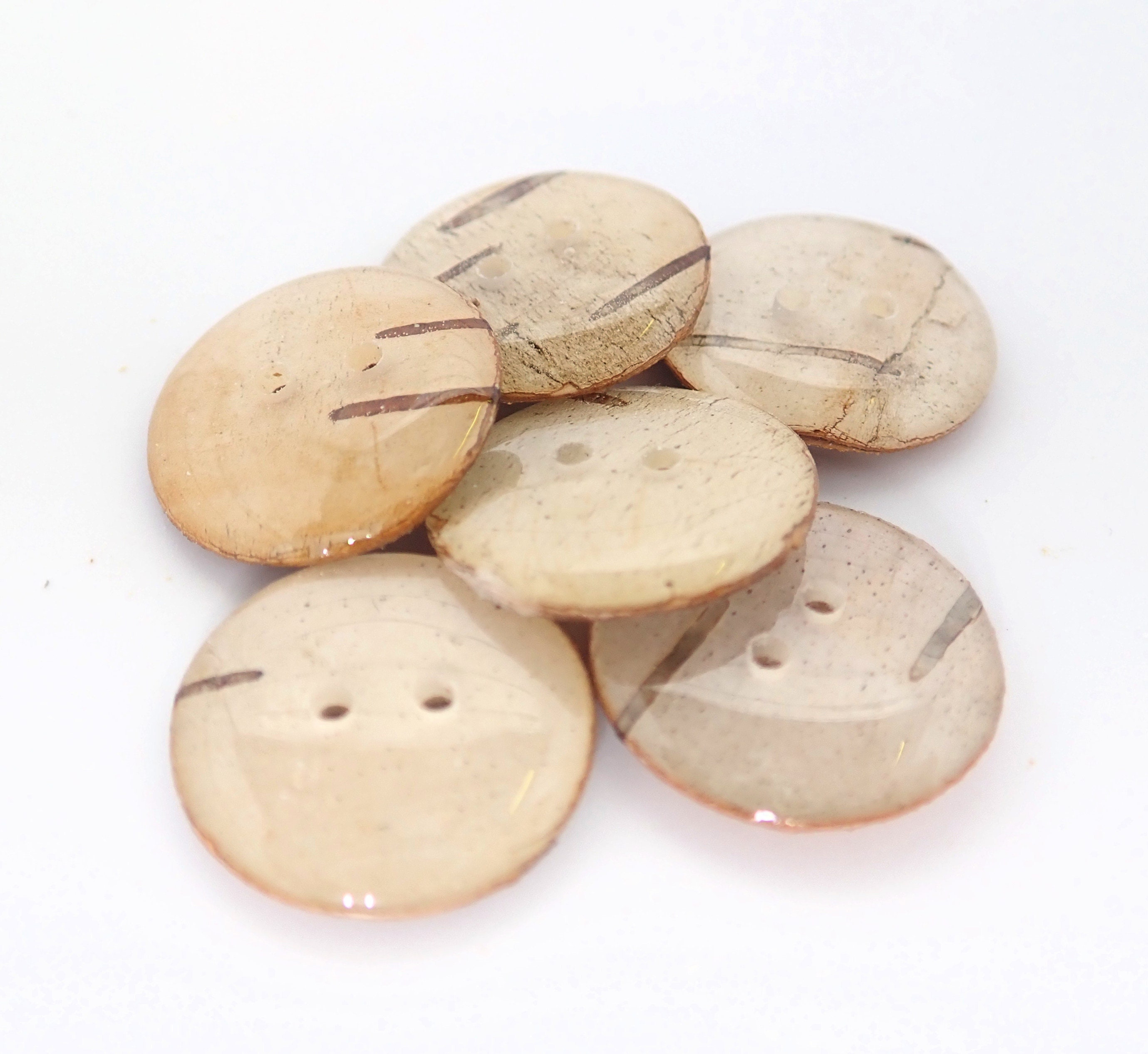 Set of 6 Handmade Real Birch Bark Sewing Buttons. Assorted Sizes ...