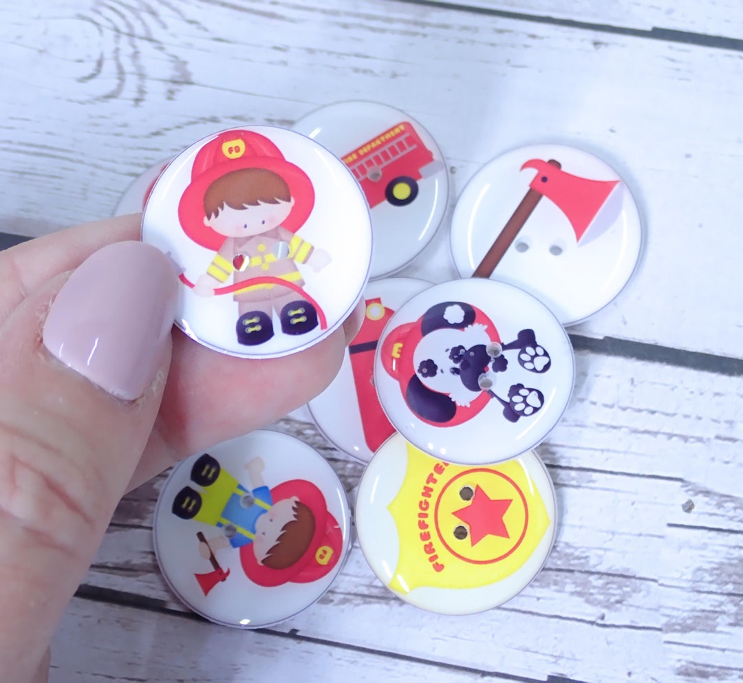 8 Assorted Fireman Buttons. Firefighter Handmade Buttons. Children's ...