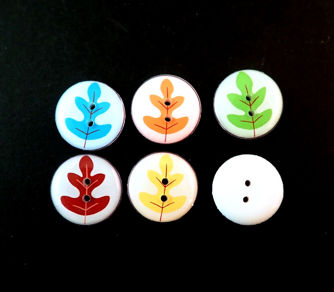 6 Assorted Colour Oak Leaf Buttons. Bright Handmade Buttons. - Etsy Ireland