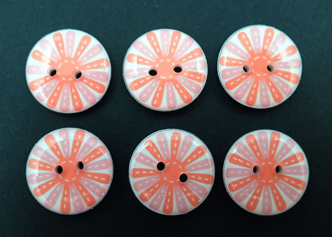 6 Pretty Pink and Orange Flower Sewing Buttons for Knitting, Crochet ...