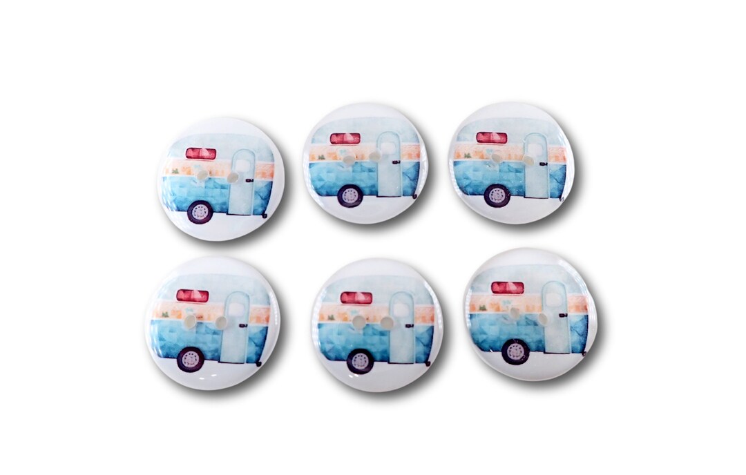 HANDMADE BUTTONS. 6 Aqua Blue RV, Camper or Caravan Sewing Buttons ...