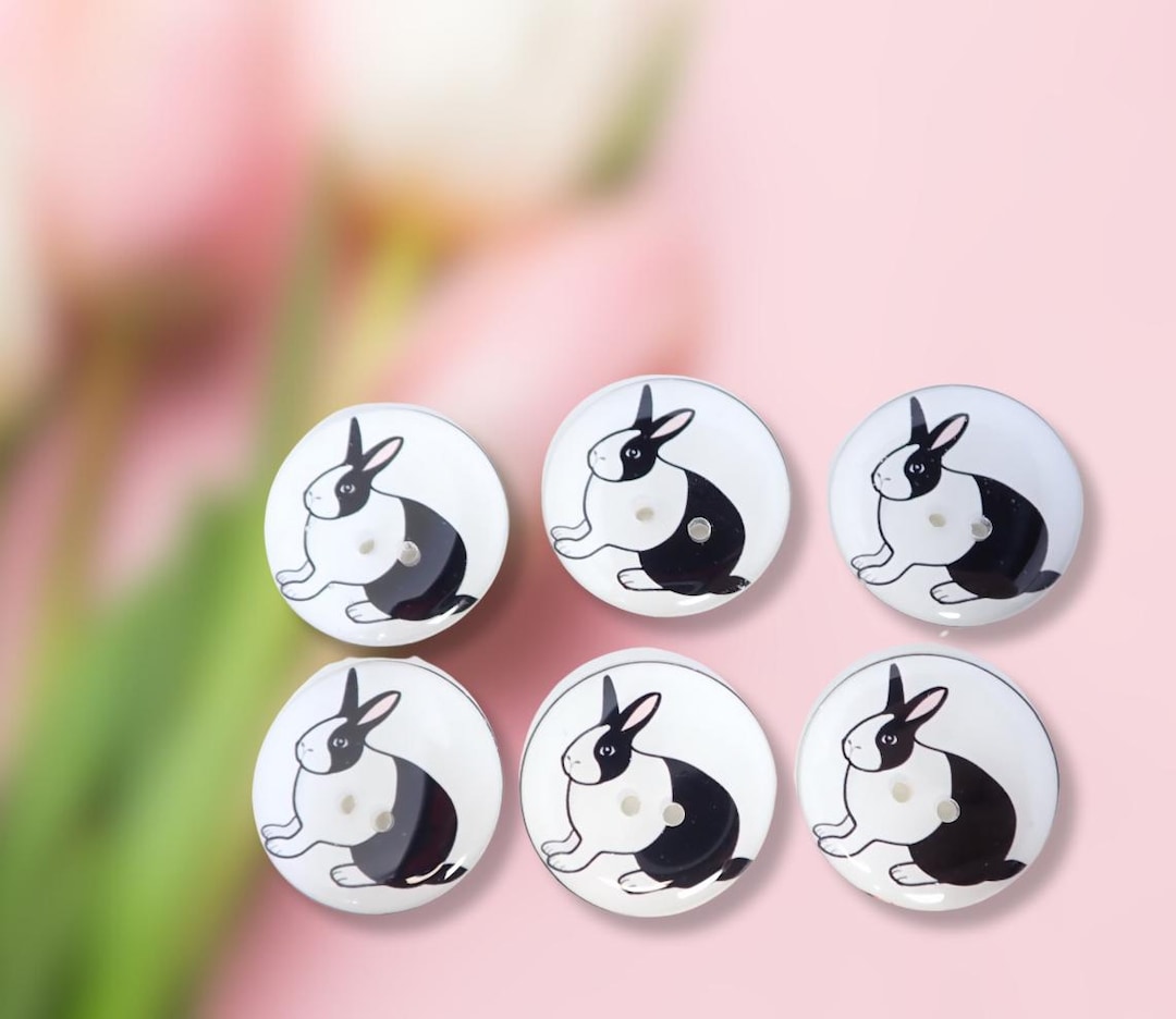6 Rabbit Buttons. Black and White Bunny Sewing Buttons. Assorted Sizes Available. Easter Buttons ...