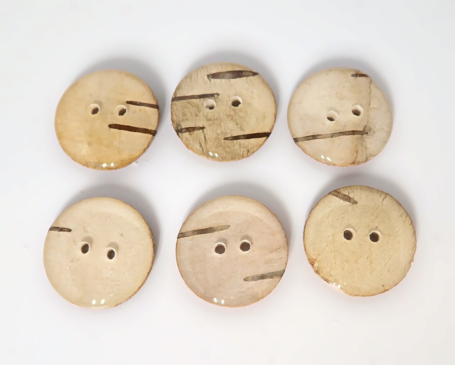 Set of 6 Handmade Real Birch Bark Sewing Buttons. Assorted Sizes ...