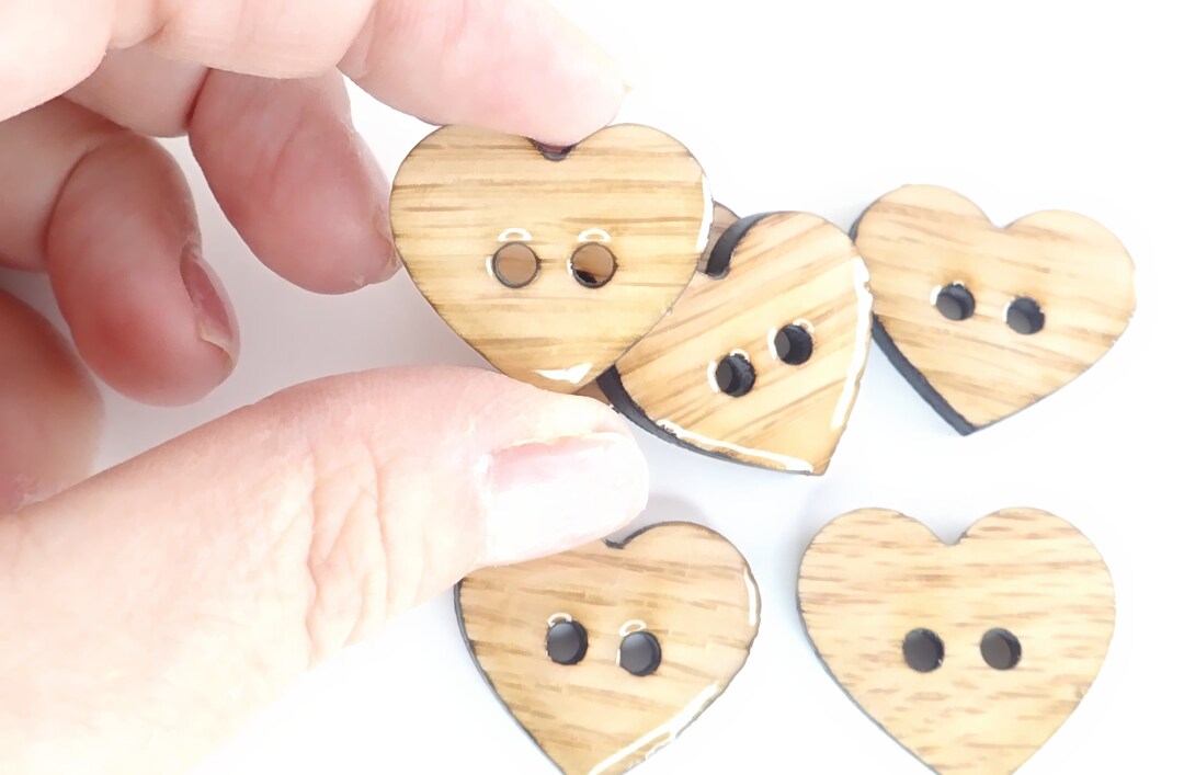 HANDMADE Wooden Heart Buttons. Set of 6 Handmade Heart Shaped Wooden ...