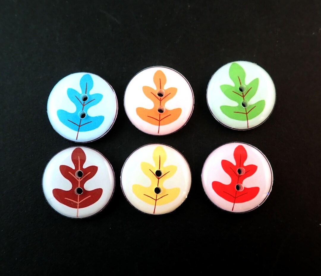 6 Assorted Colour Oak Leaf Buttons. Bright Handmade Buttons. Washer and ...