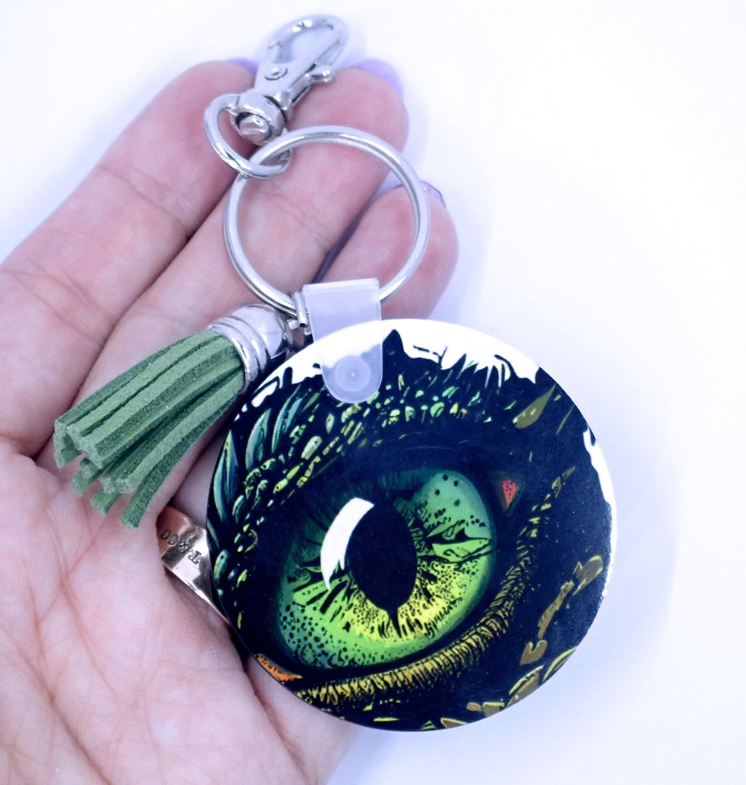 ONE Handmade Green Dragon Eye Keychain or Backpack Tag. 2 or 5 Cm Round ...