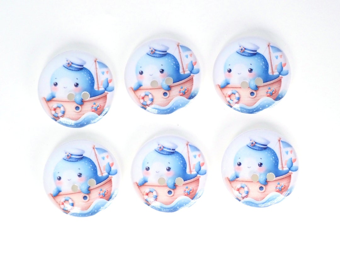HANDMADE BUTTONS. Set of 6 Handmade Whale Sewing Buttons. Blue Sailor ...