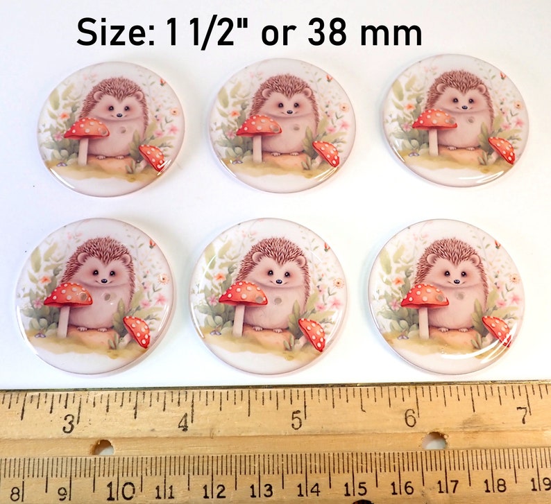 HANDMADE Buttons. Set of 6 Hedgehog and Toadstool Sewing Buttons ...