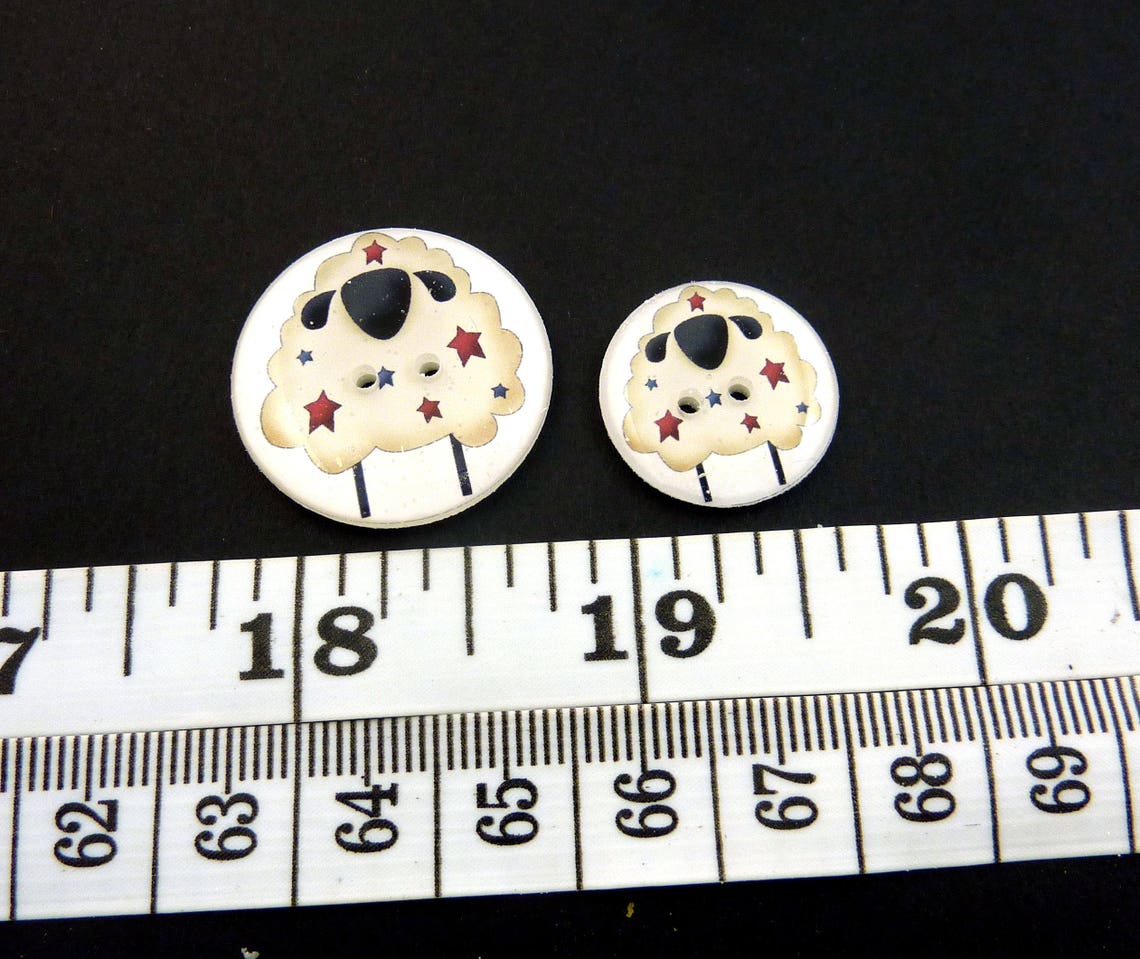 6 Handmade Americana Primitive Sheep Buttons. Red and Blue Star ...