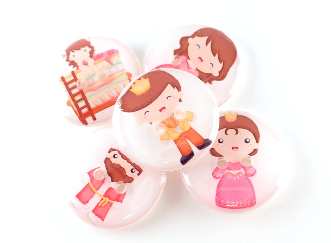 5 HANDMADE Princess and the Pea Fairy Tale Sewing Buttons. Princess ...