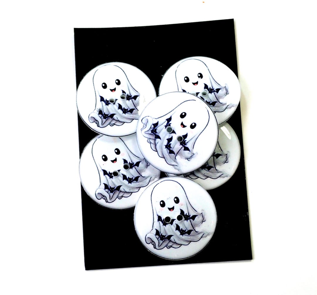 6 Handmade Halloween Ghost BUTTONS. Cute Ghost and Bats Sewing Buttons ...