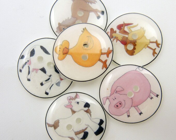Farm Animal Buttons - 6 Buttons 3\/4 Inch or 2 Cm Round - Sewing - Etsy