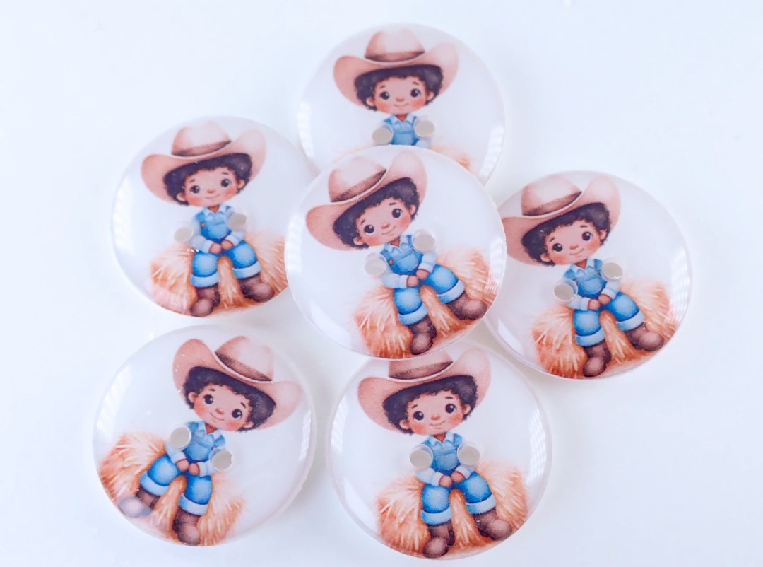 6 HANDMADE African American Cowboy Buttons. Cute Cowboy on Bale of Hay ...