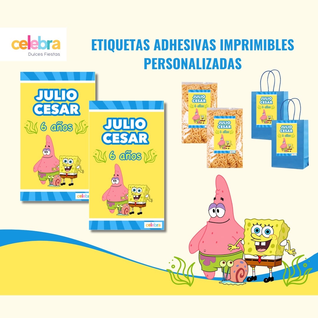 Spongebob Squarepants Themed Printable Candy Sticker Label Template - Etsy