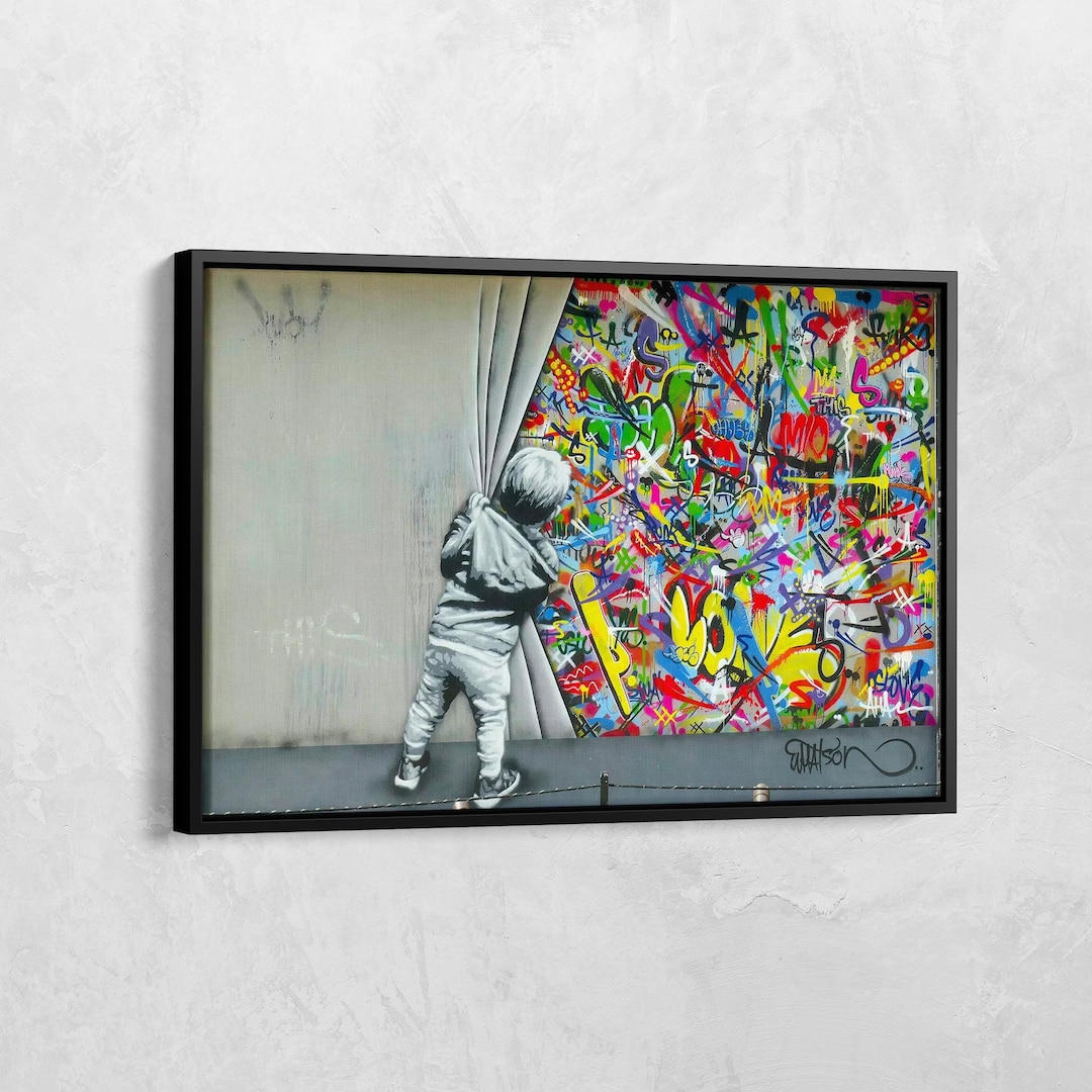 Banksy Poster, Banksy Boy Print, Behind the Curtain Art, Graffiti ...