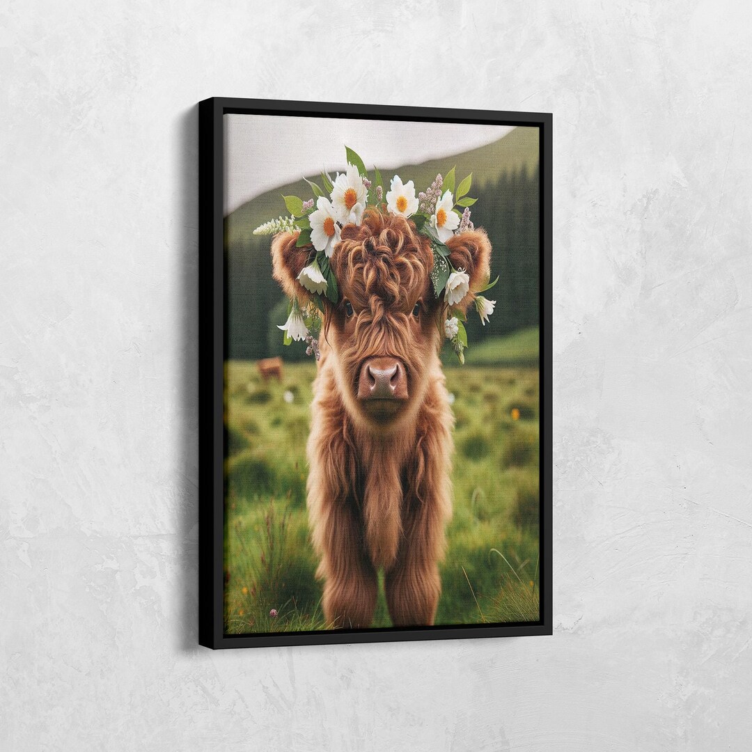 Highland Cow Poster, Funny Cow Print, Farmhouse Canvas Gift, Oversized ...