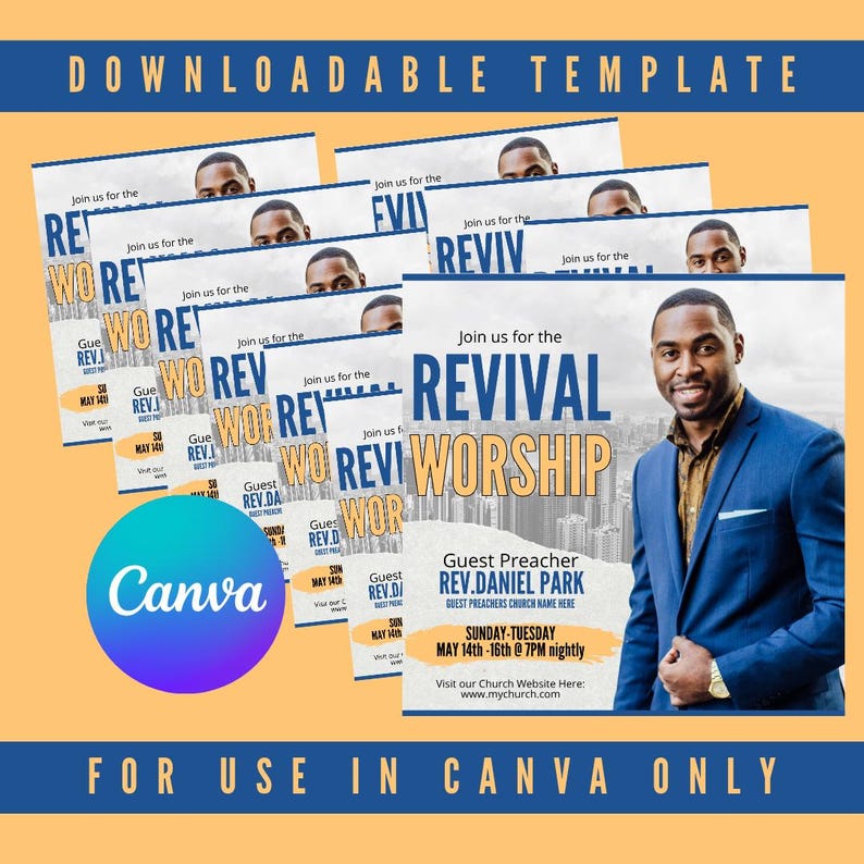 Church Revival Flyer Template for Canva, Modern Design, Church Service ...