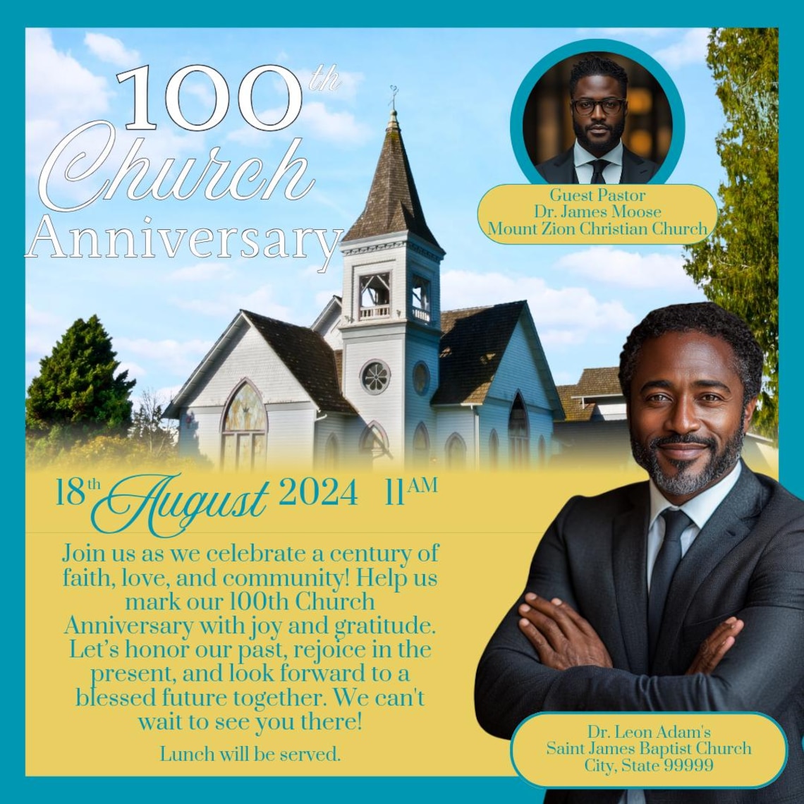 Church Anniversary Flyer Template, Canva Editable, Pastor Appreciation ...