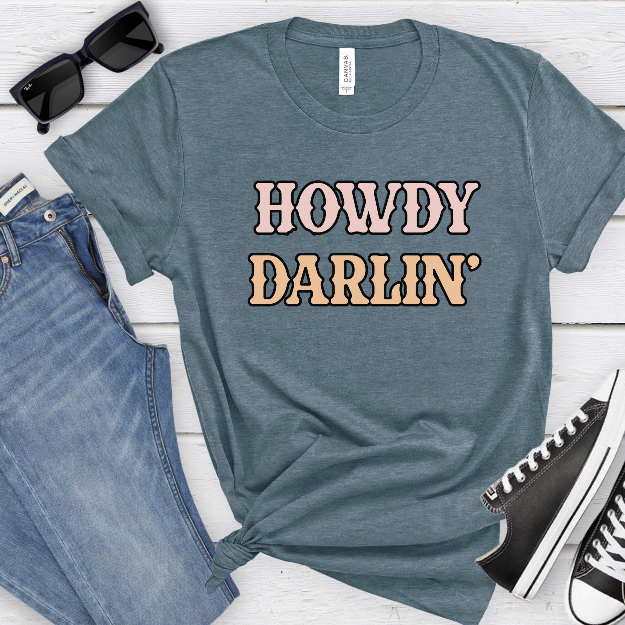 Howdy Darlin' Western Retro T Shirt , Trendy Cowgirl Short Sleeve ...