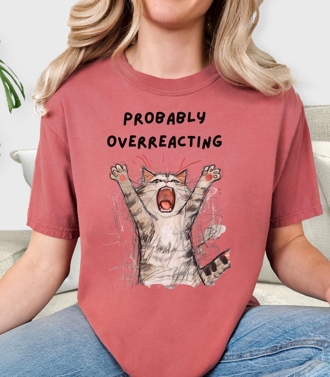 Angry Cat Shirt, Cute Retro Aesthetic Tee, Overreaction Cat Graphic Tee ...