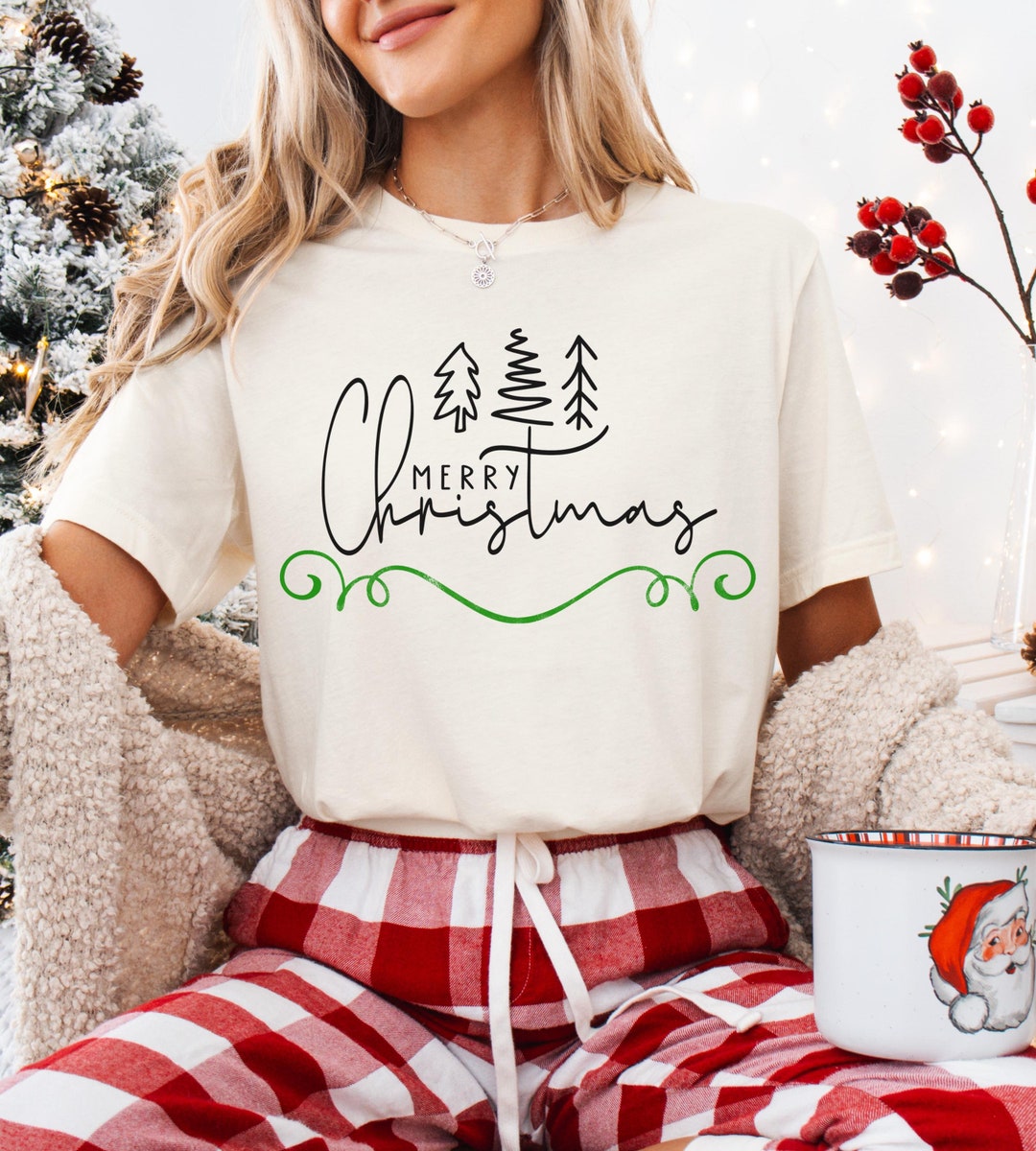 Merry Christmas T-shirt, Cute Holiday Shirt, Merry and Bright Women's ...