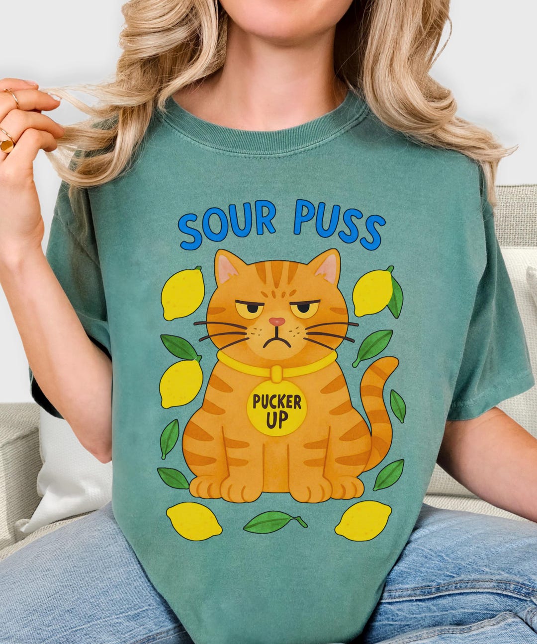 Funny Grumpy Tabby Cat & Lemon Design, Sour Puss Cat T-shirt - Etsy