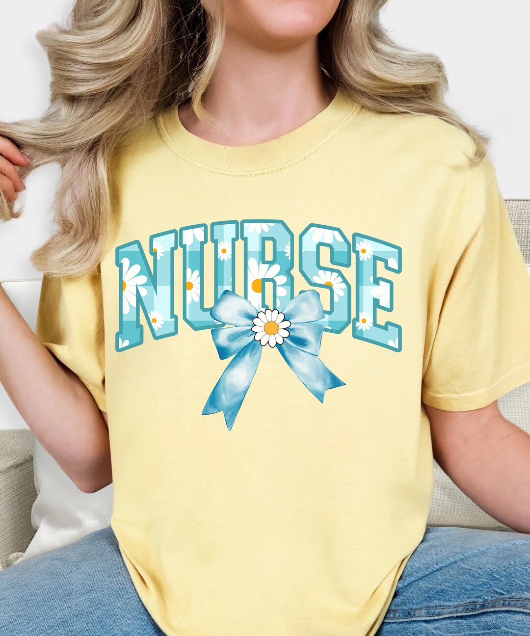 Nurse Daisy Comfort Colors T-shirt: Floral Coquette Bow Design - Etsy