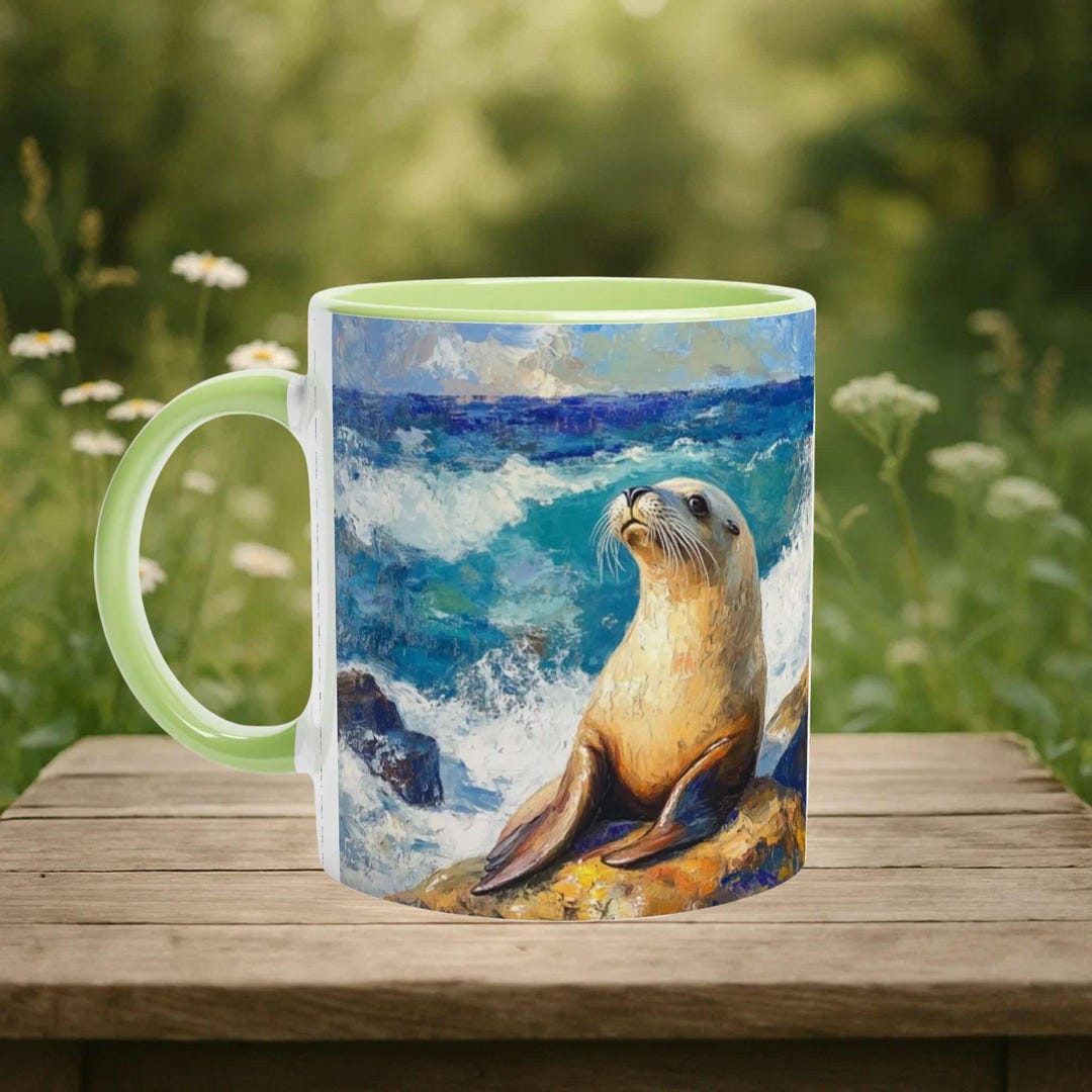 La Jolla Seal Mug, Ocean Wildlife Coffee Cup, Sea Lion Art Mug, Coastal ...