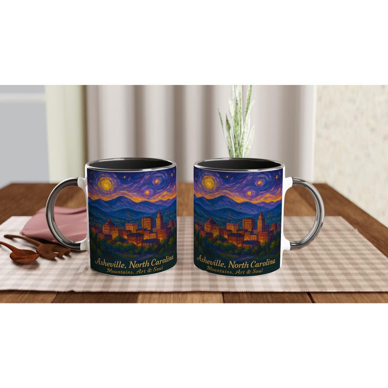 Asheville Mug: Van Gogh Style, Blue Ridge Mountains Coffee Cup - Etsy