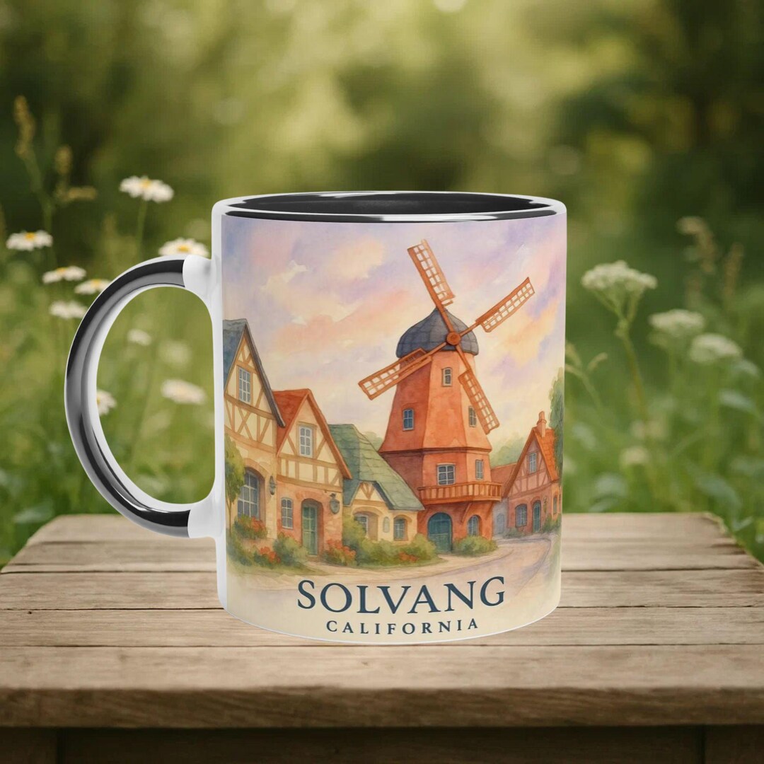 Solvang Mug, California Danish Gift, Watercolor Village Cup, Romantic ...
